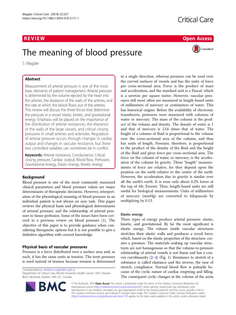 The Meaning of Blood Pressure: Review Open Access | PDF | Blood ...