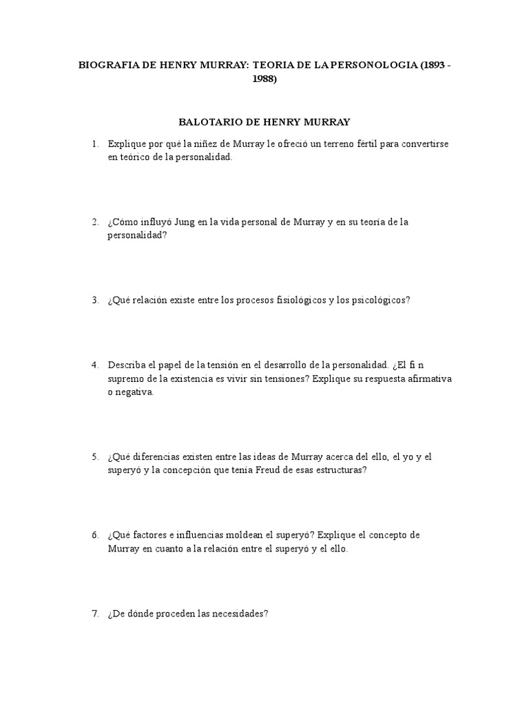 Biografia de Henry Murray | PDF | Carné de identidad | Neurociencia