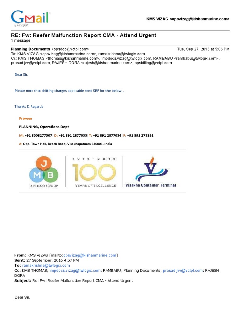 Kishan Marine Services Mail - RE - FW - Reefer Malfunction Report CMA ...