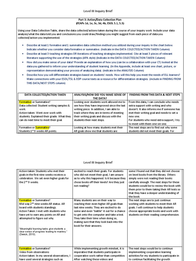Level 3 Inquiry Brief Template-2 | PDF | Data | English As A Second Or ...