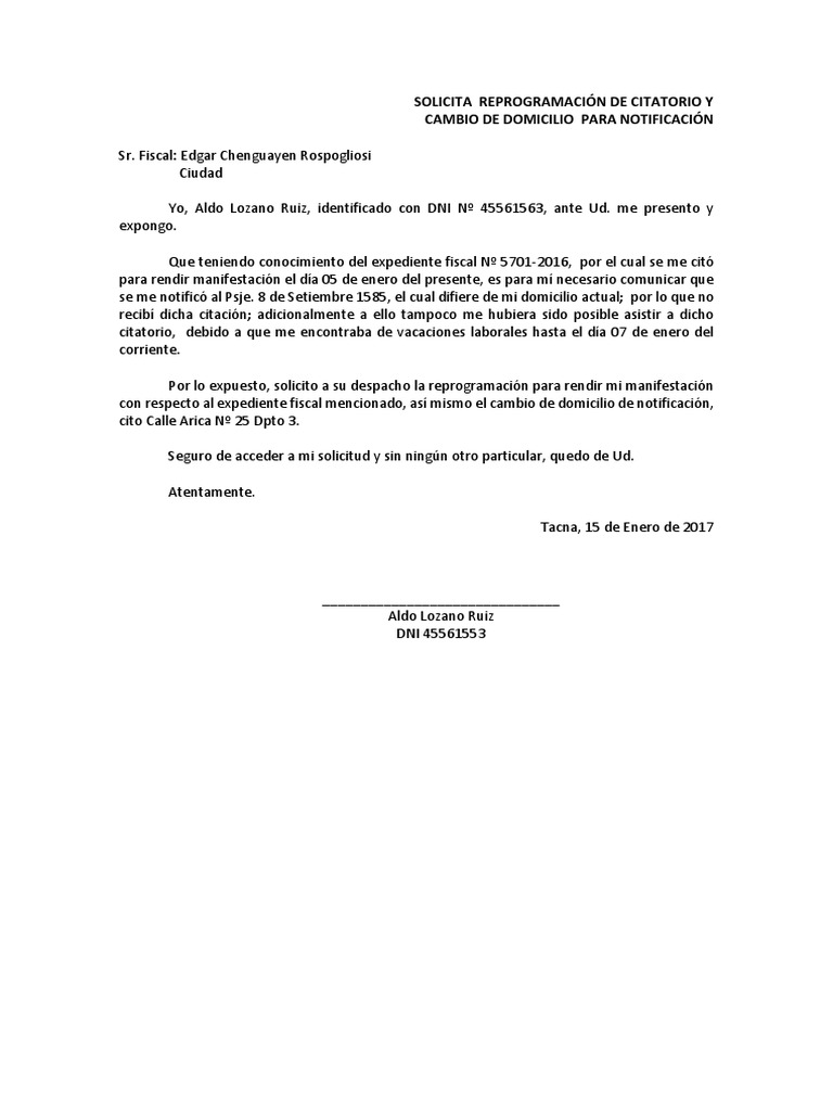 Solicita Reprogramación de Citatorio y | PDF | Derecho