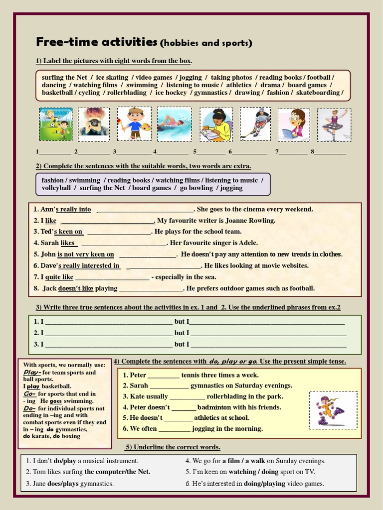In My Free Time Vocabulary Worksheet | PDF | Sports | Leisure