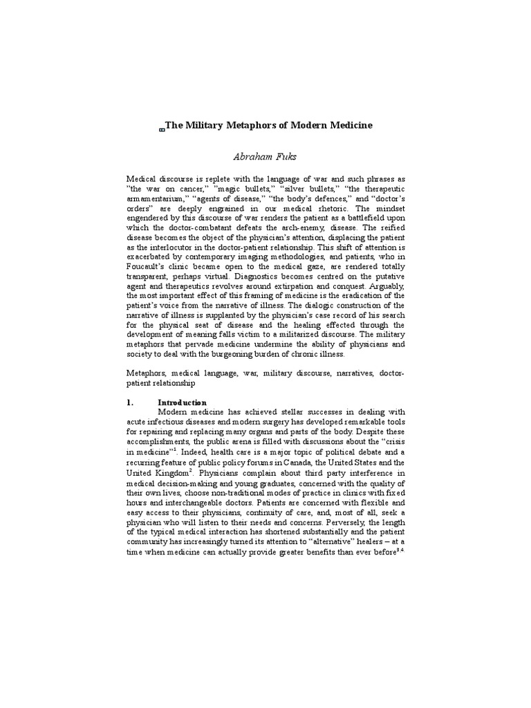 Military Metaphores in Medicine | PDF | Physician | Pathology