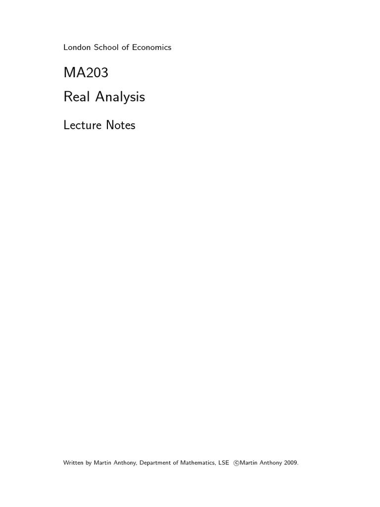 MA203 Real Analysis: Lecture Notes | PDF | Series (Mathematics) | Sequence