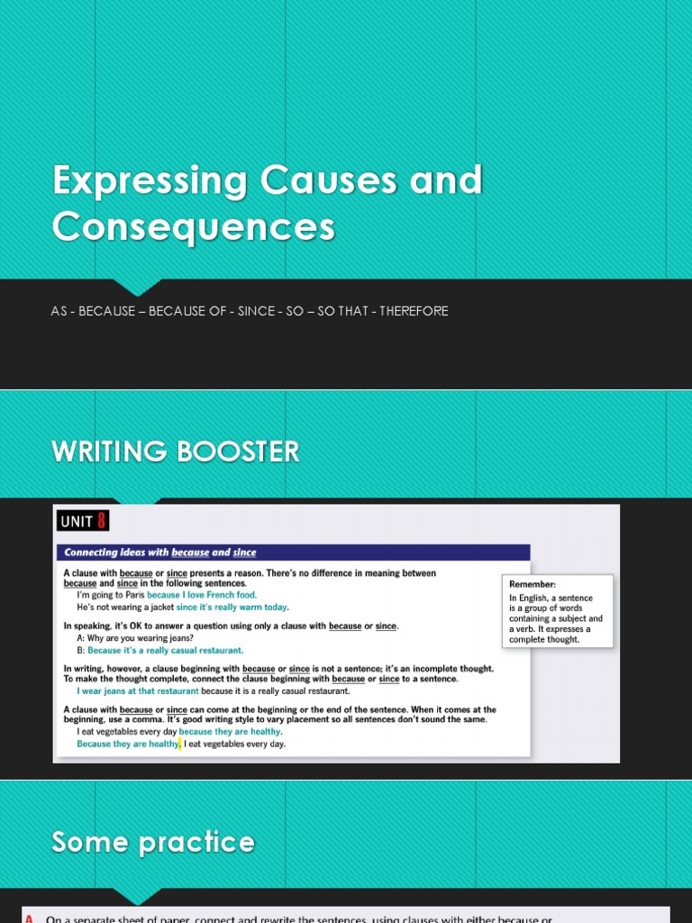Expressing Causes and Consequences UNIT 8 | PDF | Clause | Comma