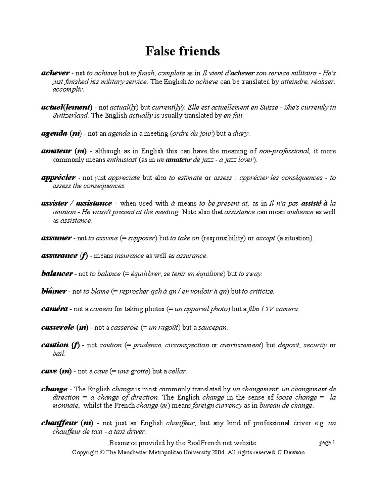 False Friends French English | PDF | Business