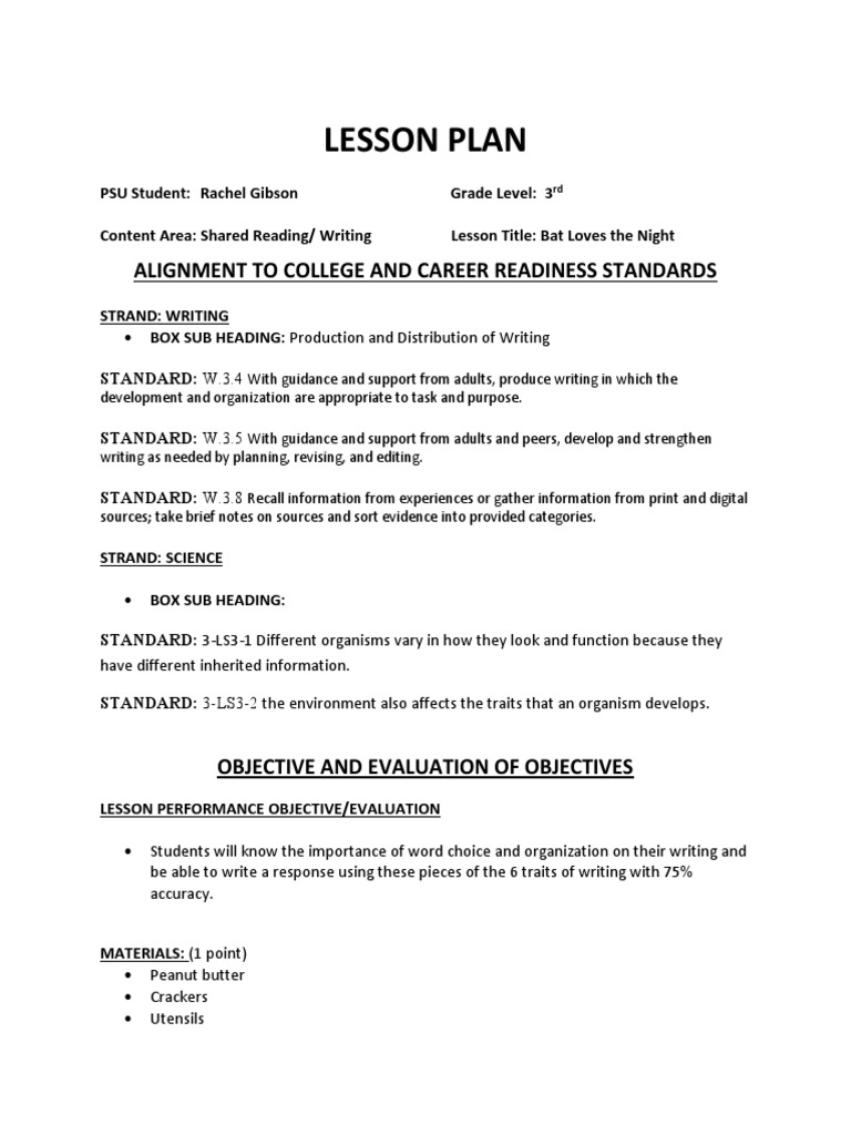 Lesson Plan: Alignment To College and Career Readiness Standards | PDF ...