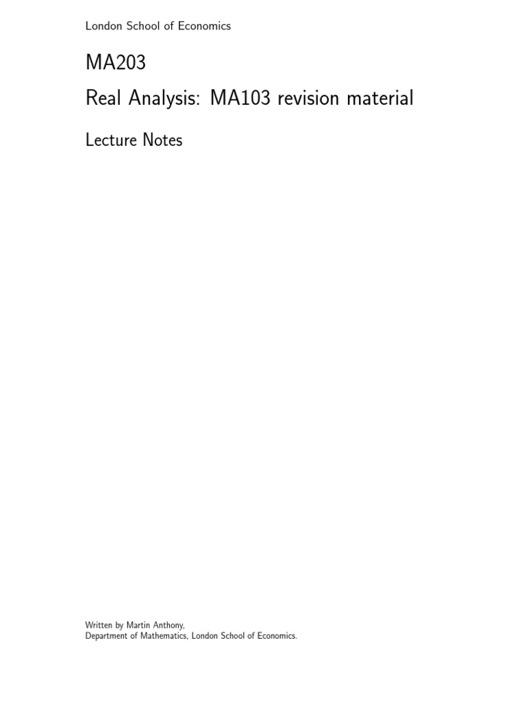 MA203 Real Analysis: MA103 Revision Material: Lecture Notes | Download ...