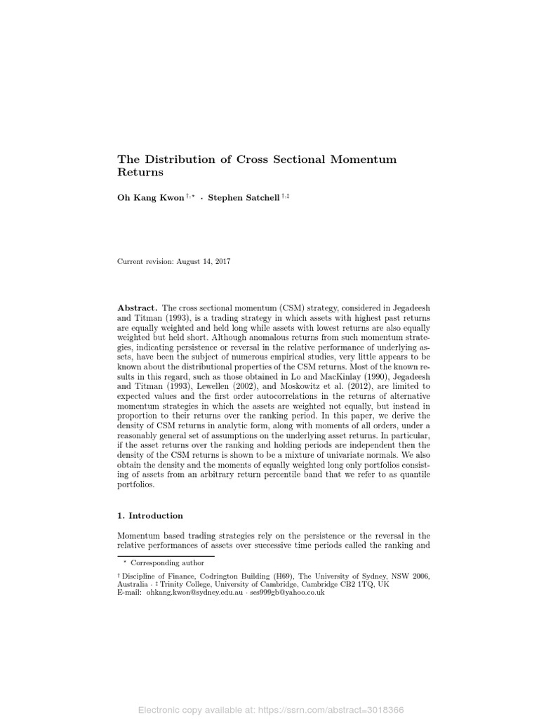 The Distribution of Cross Sectional Momentum Returns: Oh Kang Kwon ...