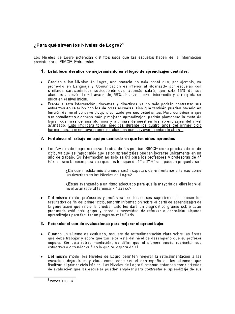 Para Qué Sirven Los Niveles de Logro | PDF | Evaluación | Evaluación neuropsicológica