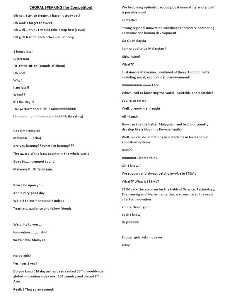 Choral Speaking Script | PDF | Malaysia