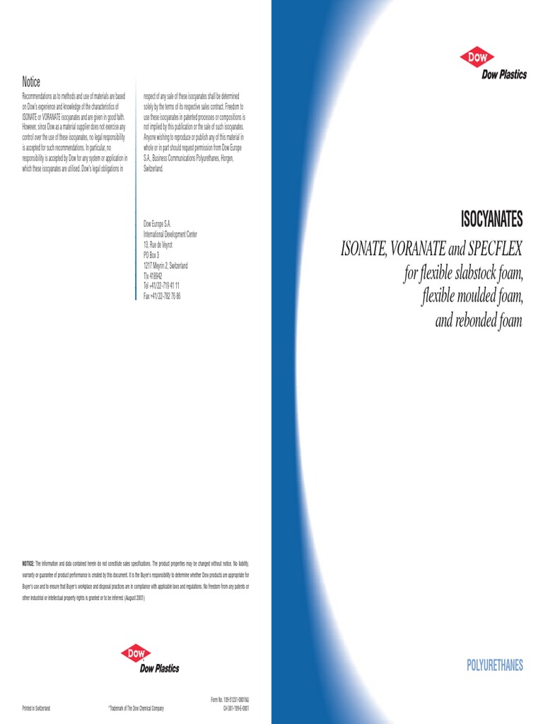 Isonate, Voranate and Specflex For Flexible Slabstock Foam, and ...