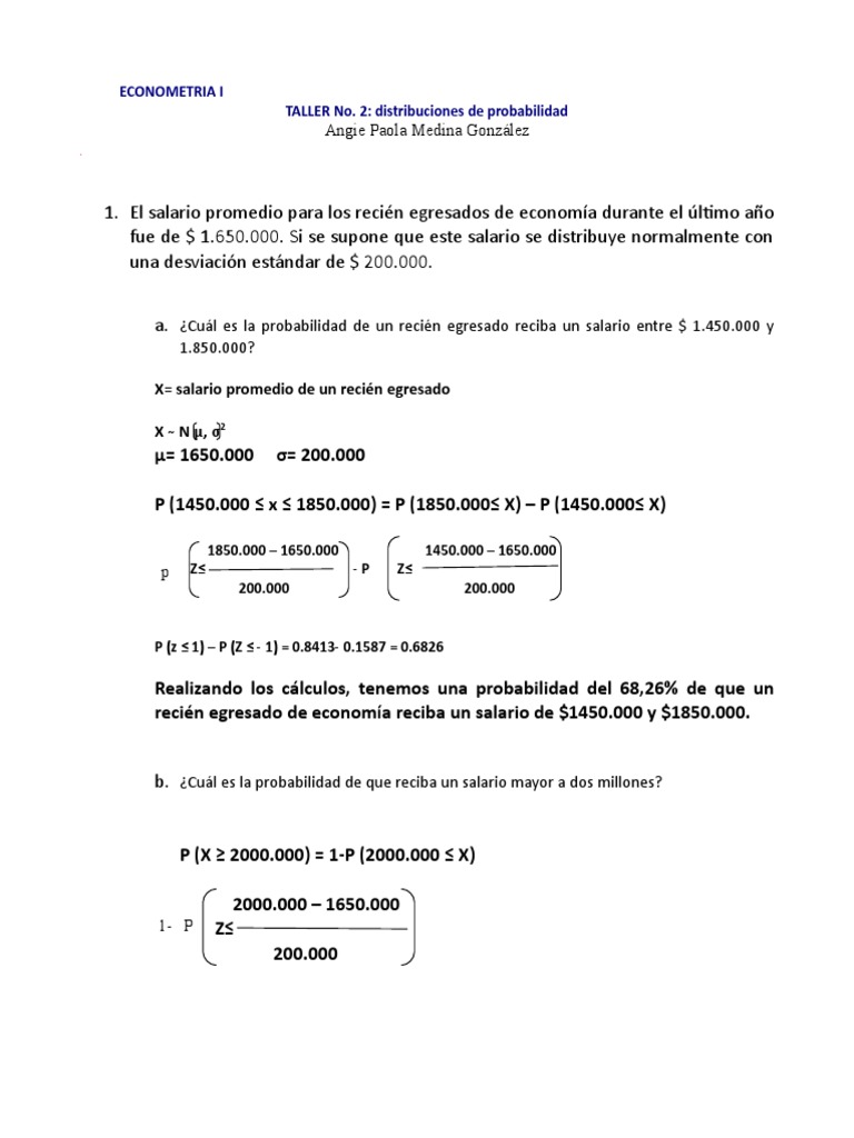 Econometria Taller 2 | PDF | Distribución normal | Probabilidades y estadísticas