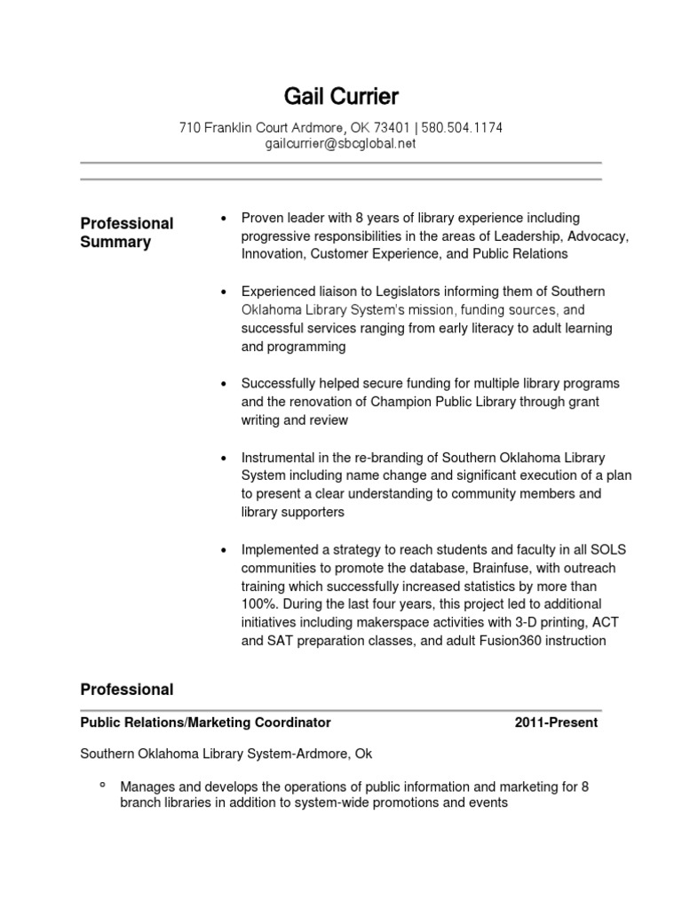 Gail Currier Resume For Portfolio | PDF | University Of Oklahoma ...
