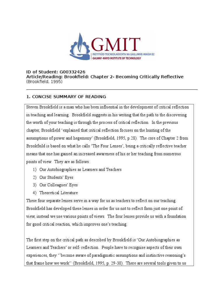 Tutorial Paper 2 - Being Critically Reflective | Download Free PDF ...