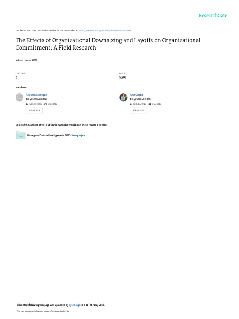 The Effects of Organizational Downsizing and Layoffs On Organizational Commitment: A Field ...