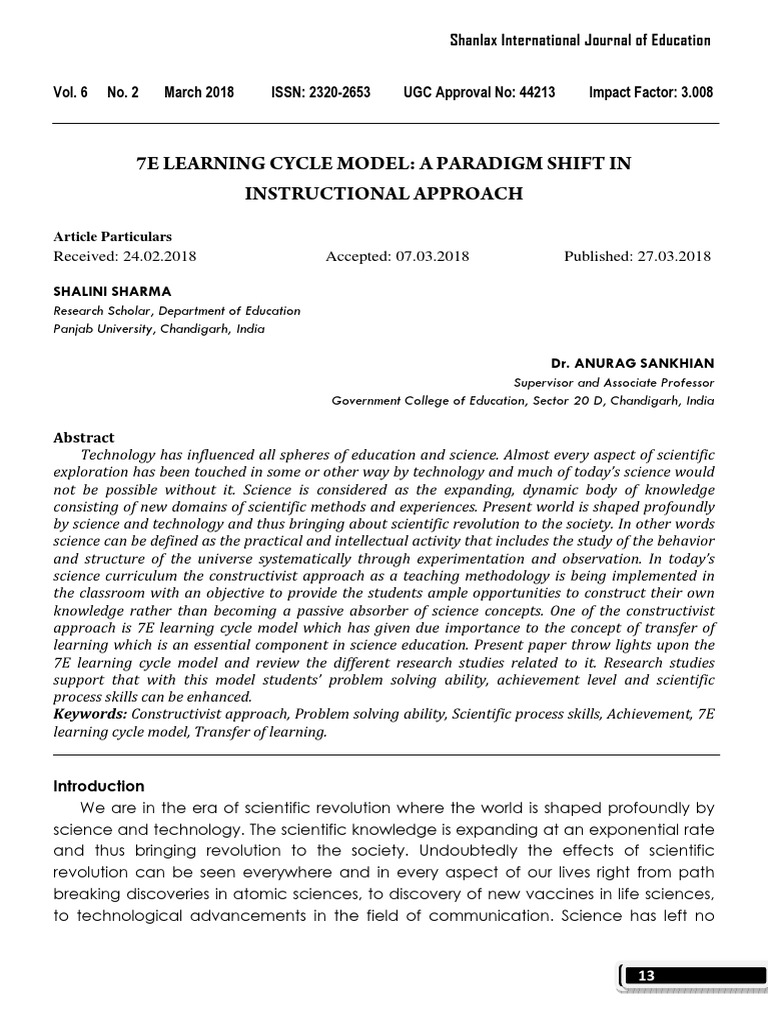 7E Learning Cycle Model: A Paradigm Shift in Instructional Approach ...