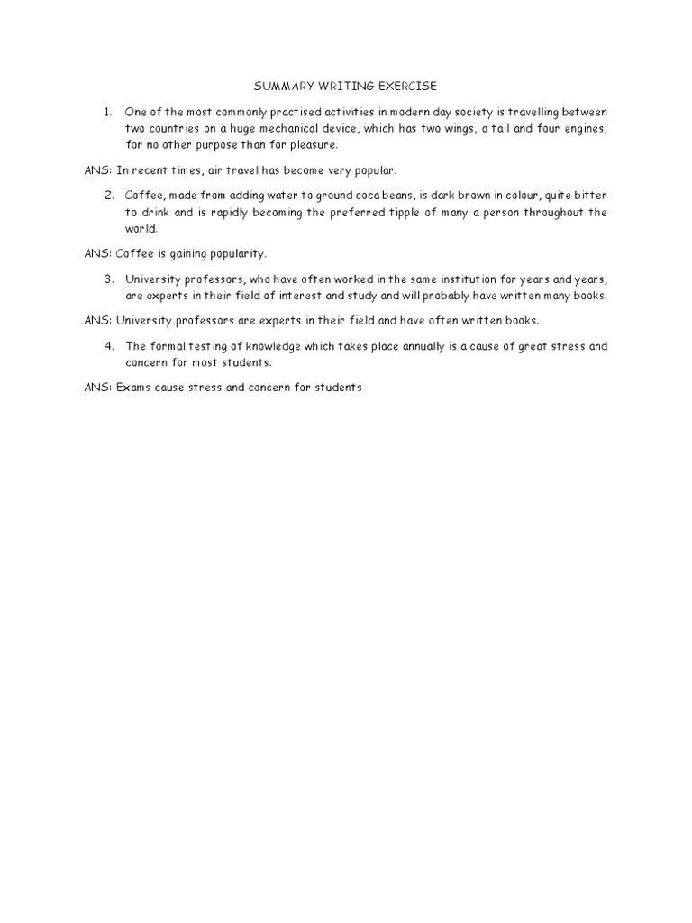 Summary Writing Exercises and Answers | PDF | Foreign Language Studies ...
