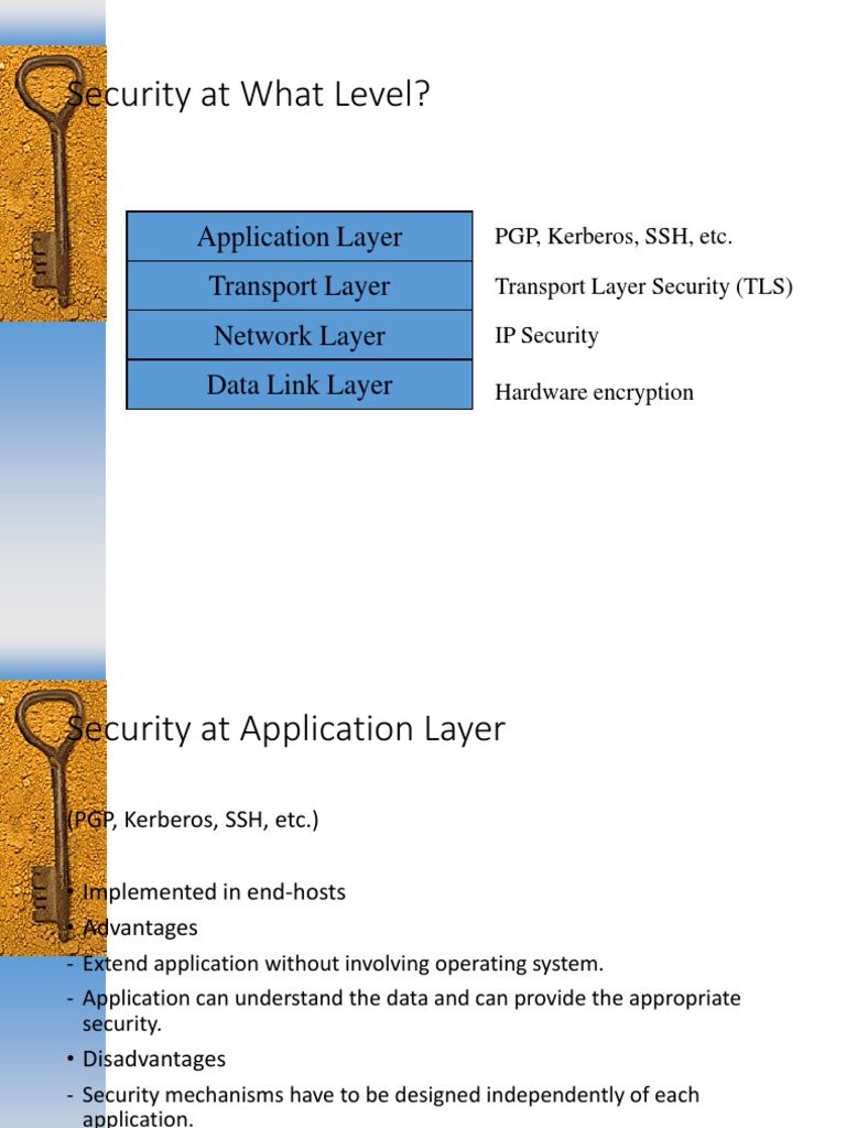 Security at What Level?: Application Layer Transport Layer Network Layer Data Link Layer | PDF ...