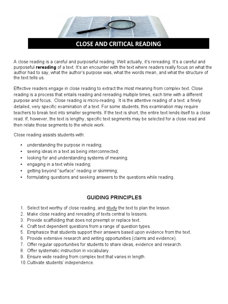 Close Reading Handout | PDF | Question | Paragraph