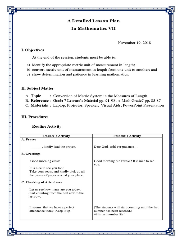 Metric Conversion Lesson Plan for Grade 7 | PDF | Metre | Kilometre