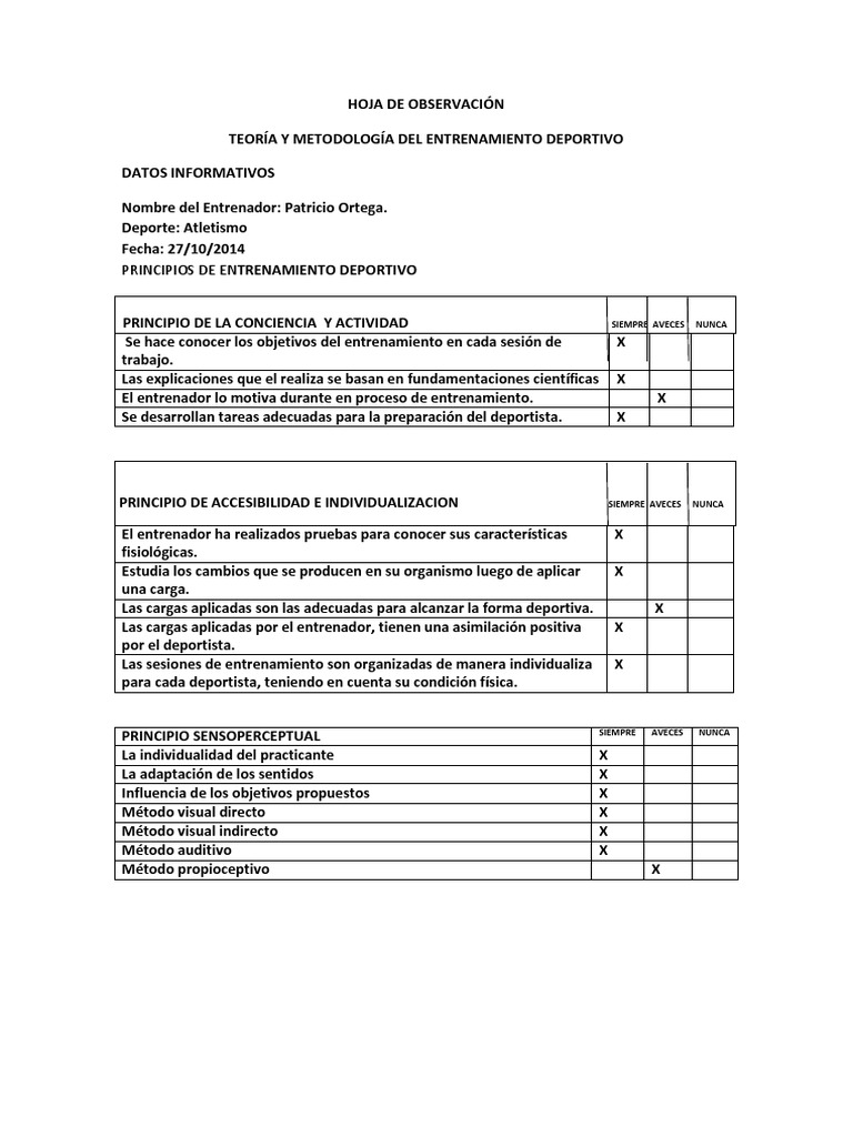 Hoja de Observación 1 | PDF | Deportes | Metodología