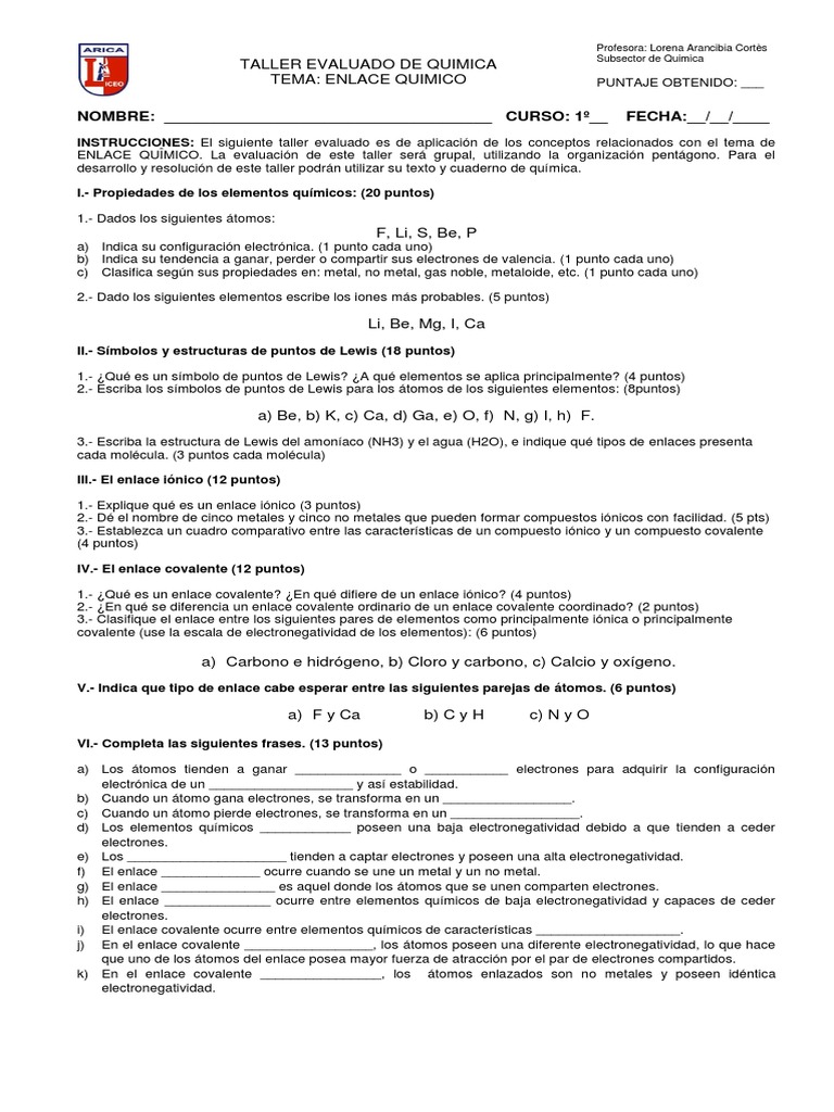 Guia de Aprendizaje Enlace Quìmico | PDF | Enlace químico | Enlace ...