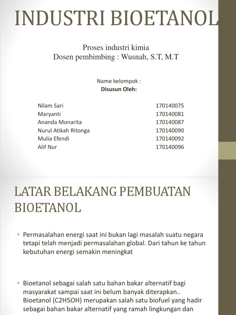 PROSES PENGOLAHAN BIOETANOL DI Industri Bioetanol | PDF