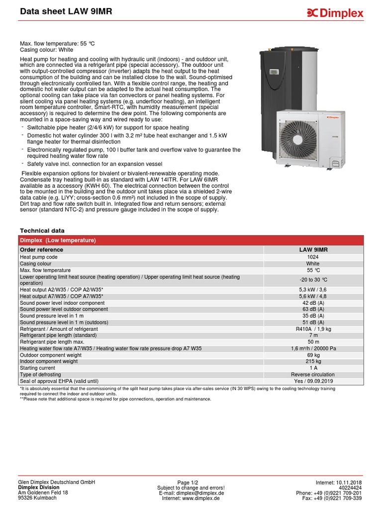 Dimplex Heat Pump Law9imr - Tehnical Data PDF | PDF | Hvac | Heat Pump