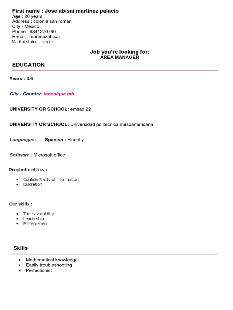 30 Curriculum Vitae Clasico Rojo Ingles | PDF