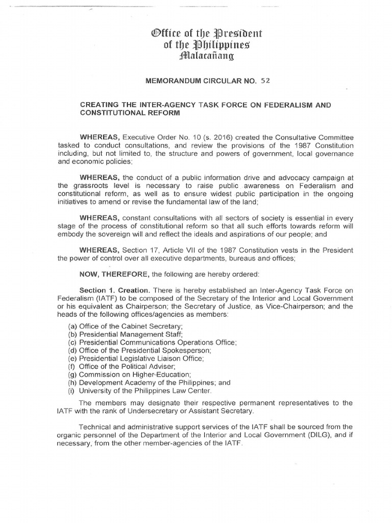 Memorandum Circular No. 52 | PDF