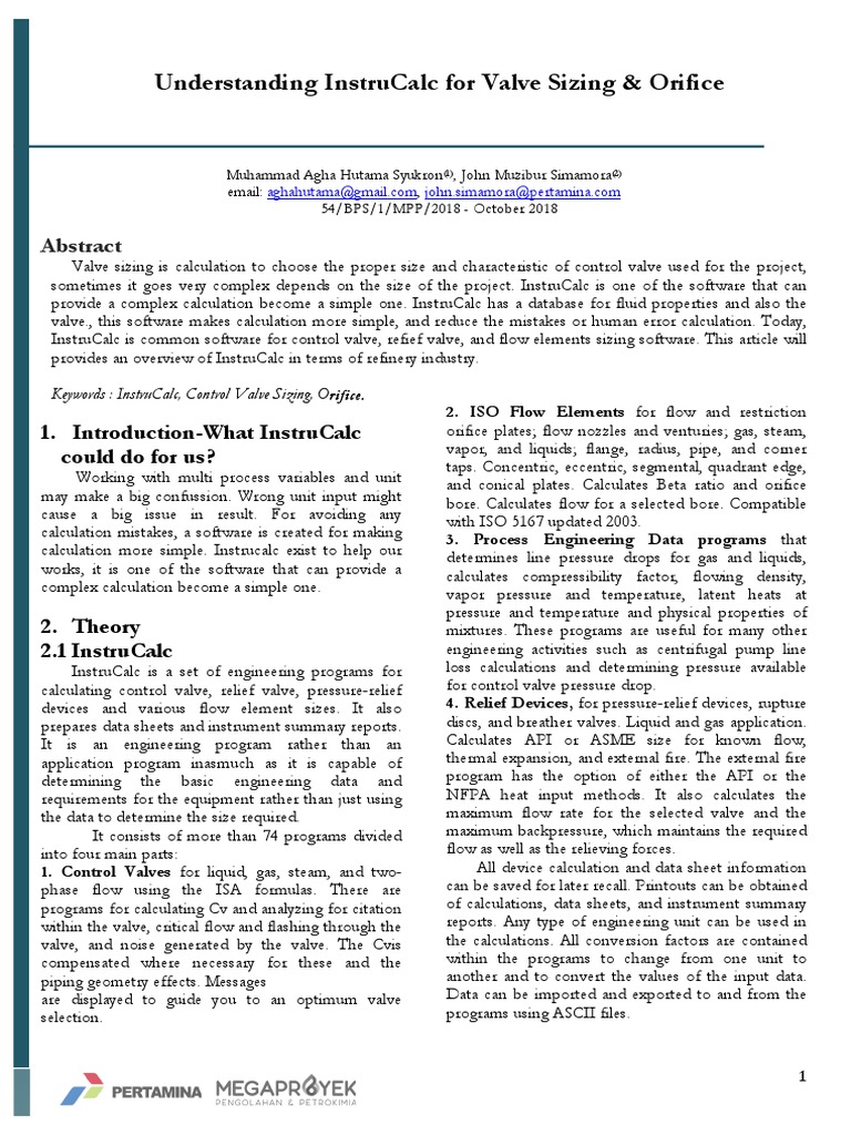 Understanding INSTRUCALC For Valve Sizing & Orifice - M Agha Hutama S ...