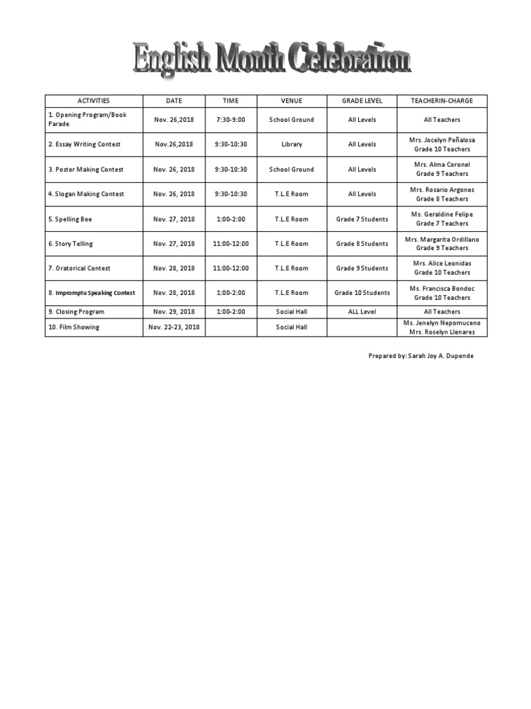 English Month | PDF