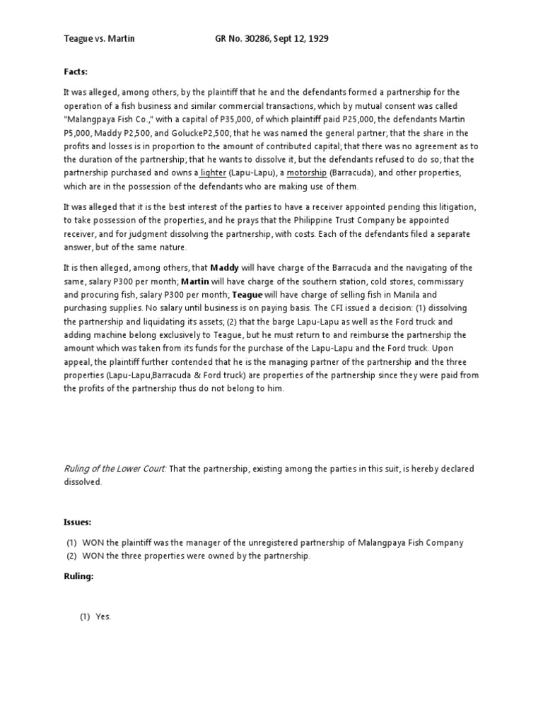 Teague Vs Martin | PDF | General Partnership | Partnership