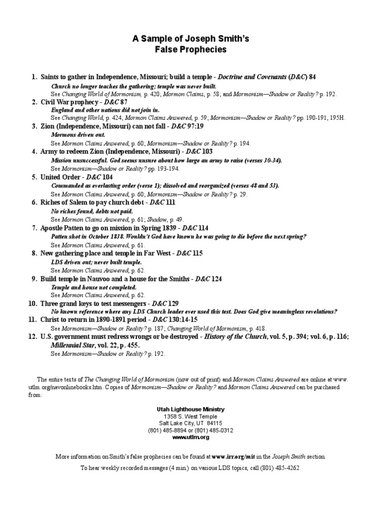 Sample Js False Prophecies | PDF | The Church Of Jesus Christ Of Latter ...
