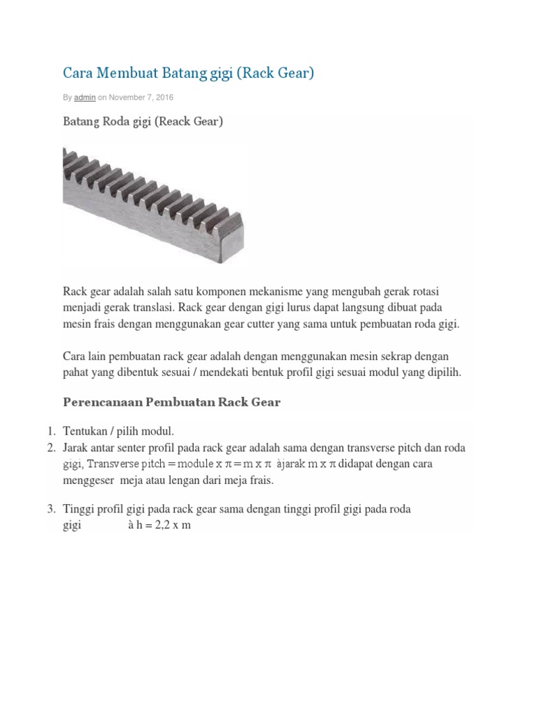 Panduan Pembuatan Batang Gigi Rack | PDF