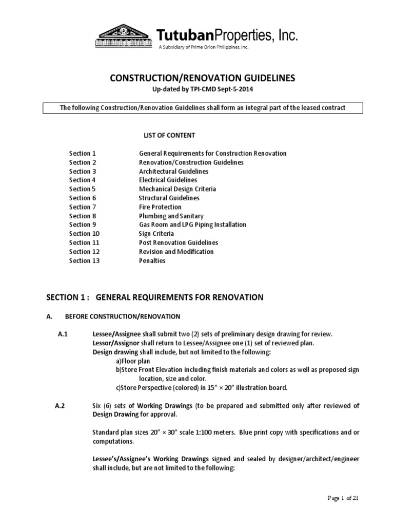 TPI Construction Guidelines | PDF | Assignment (Law) | Lease