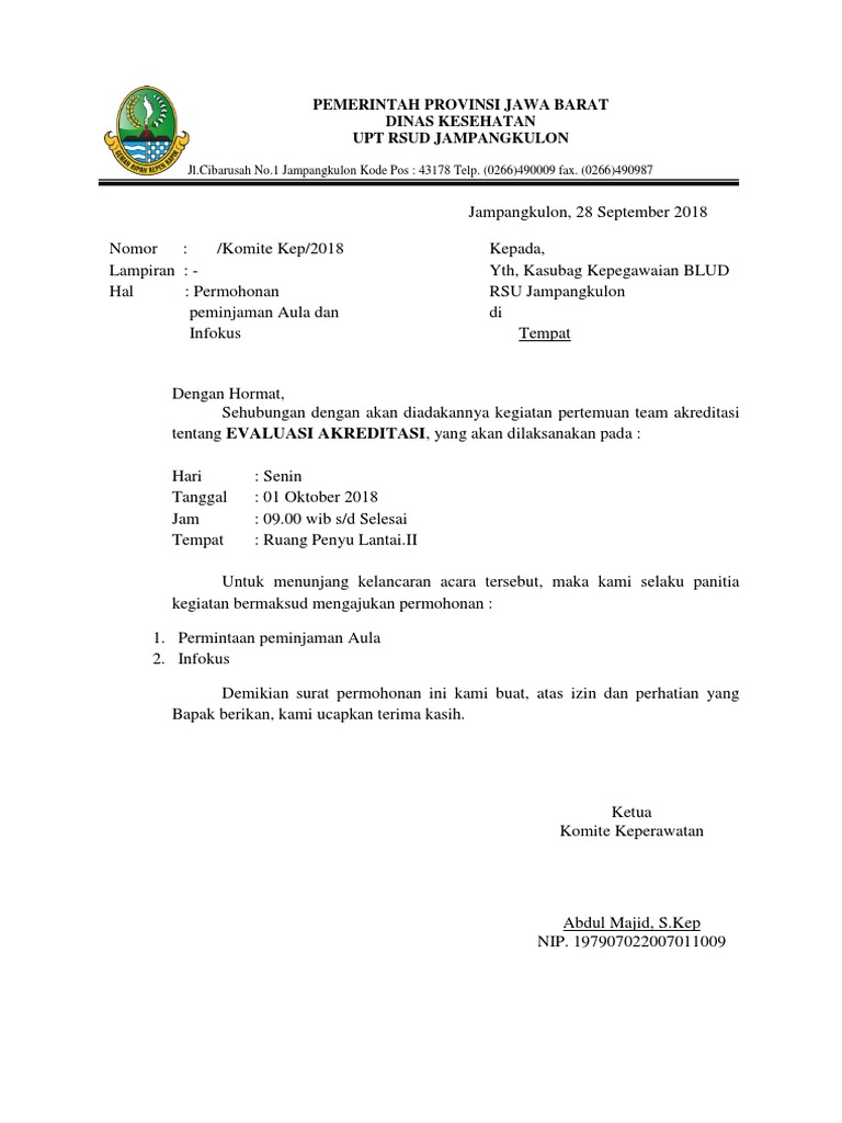 Surat Permohonan Peminjaman Aula | PDF