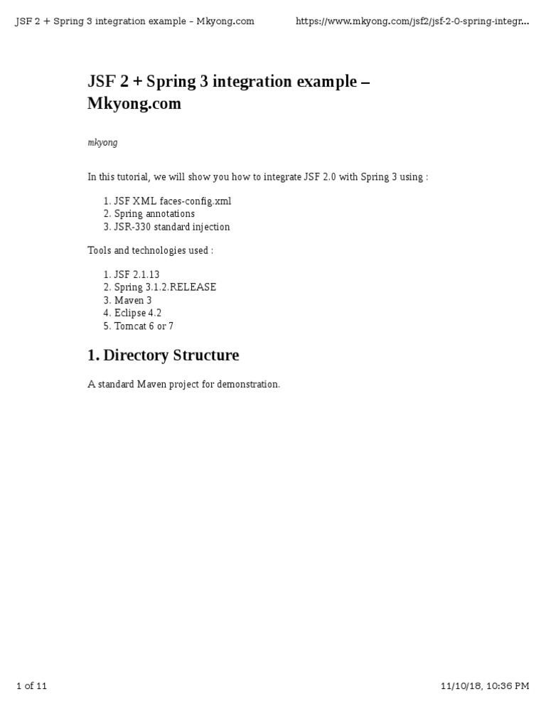 JSF 2 + Spring 3 Integration Example - : 1. Directory Structure | PDF ... JSF 2 + Spring 3 Integration Example - : 1. Directory Structure | PDF ...