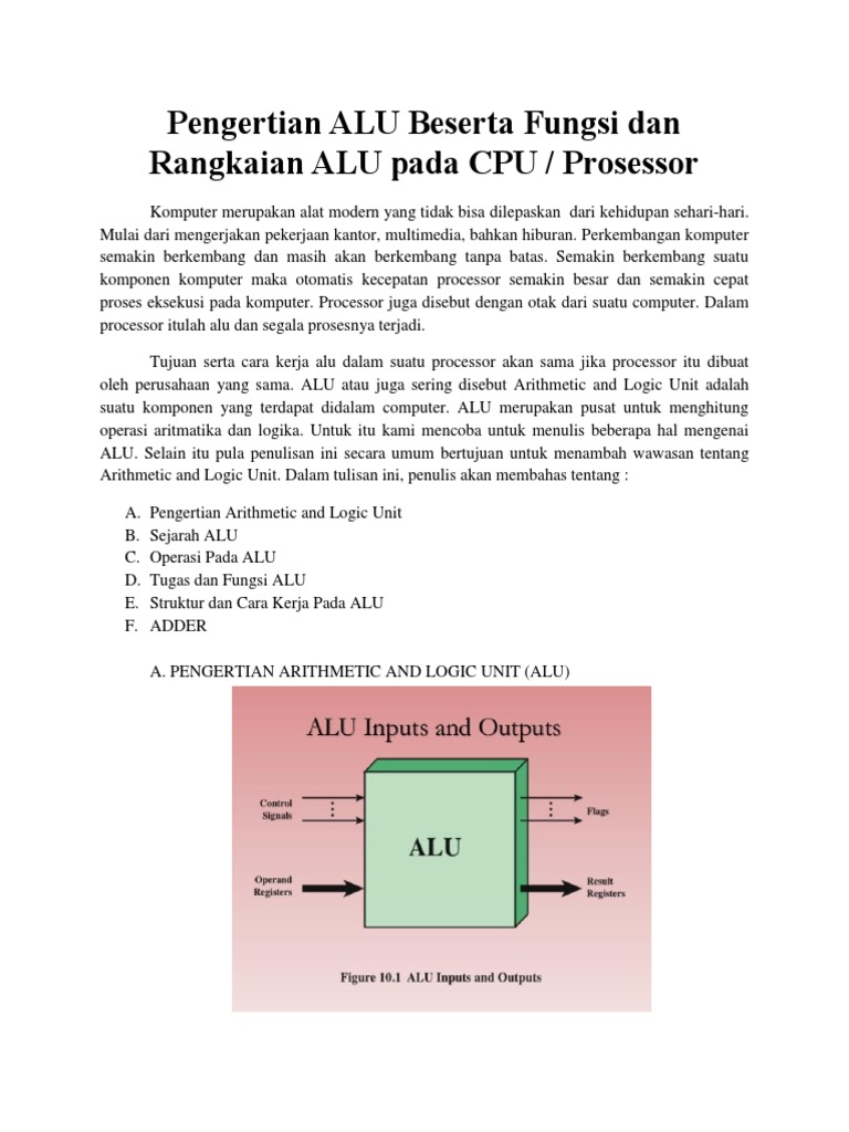 Pengertian ALU Beserta Fungsi Dan Rangkaian ALU Pada CPU | PDF