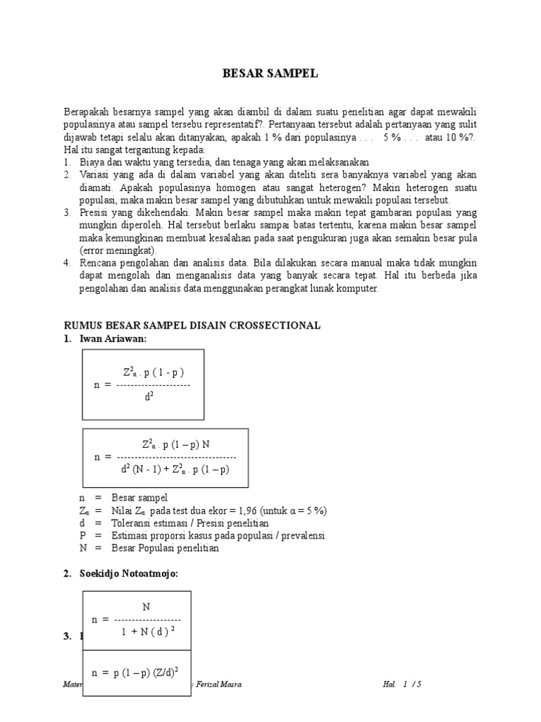 Rumus dan Contoh Perhitungan Besar Sampel dalam Berbagai Jenis Desain ...