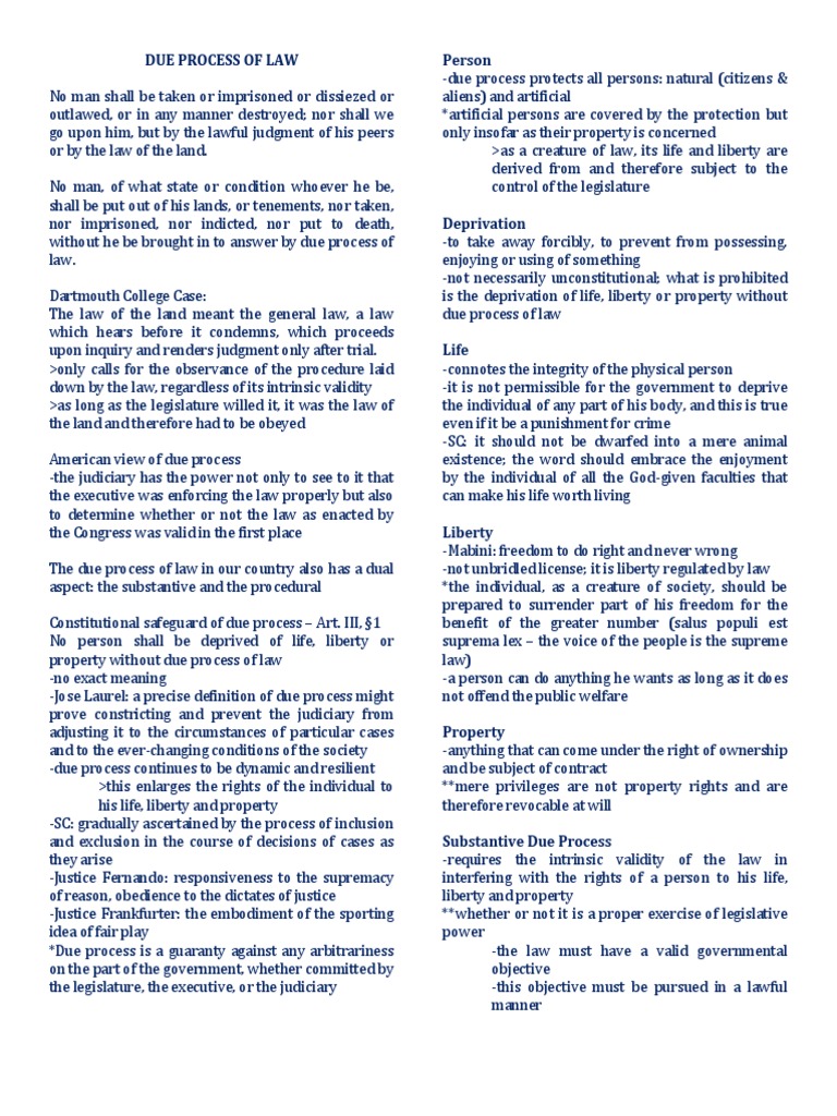 Due Process Notes | PDF | Due Process | Due Process Clause
