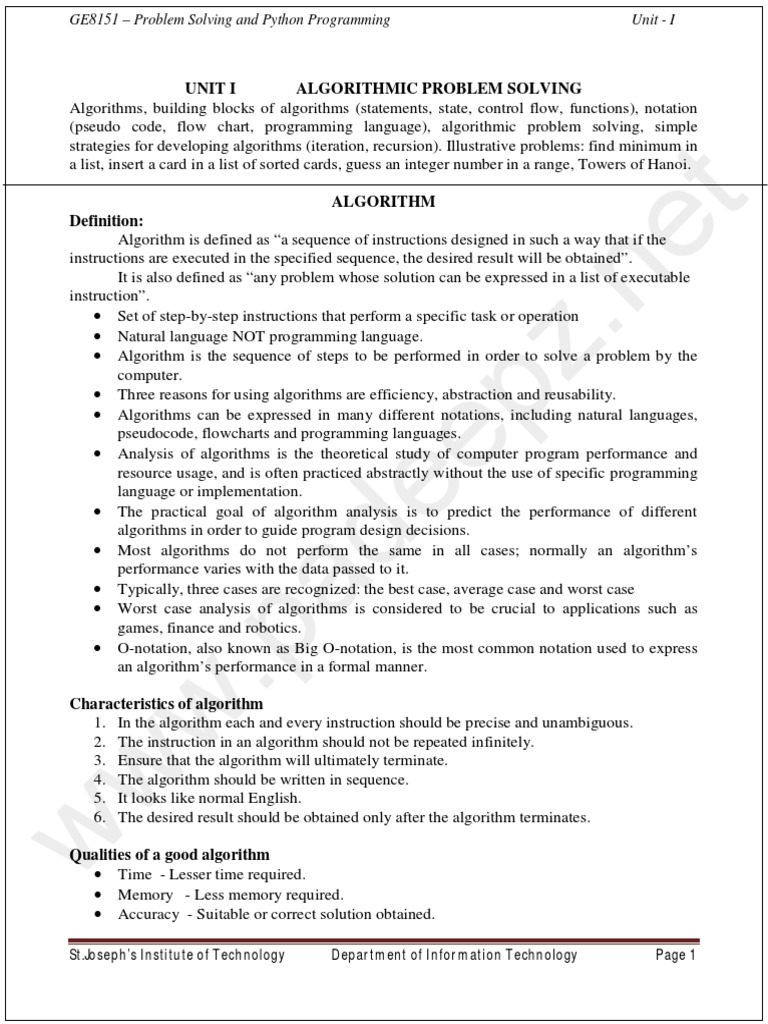 GE8151 Notes PSPP | PDF | Algorithms | Computer Program