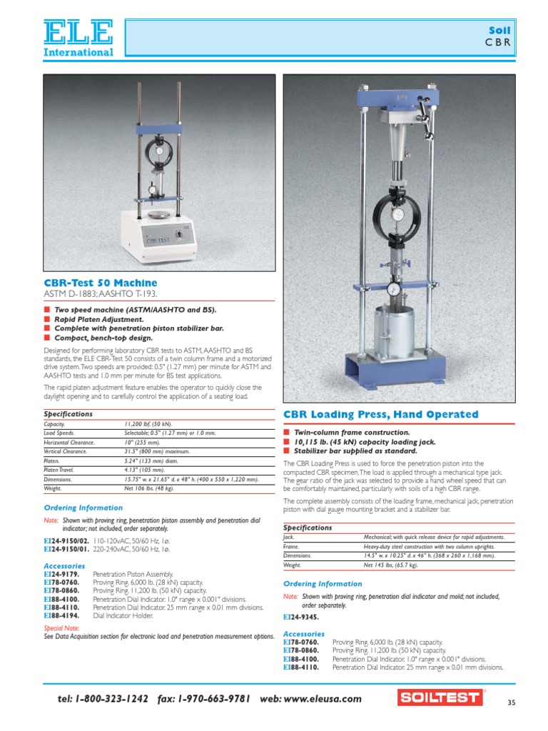 CBR-Test 50 Machine: ASTM D-1883 AASHTO T-193 | PDF | Manufactured ...