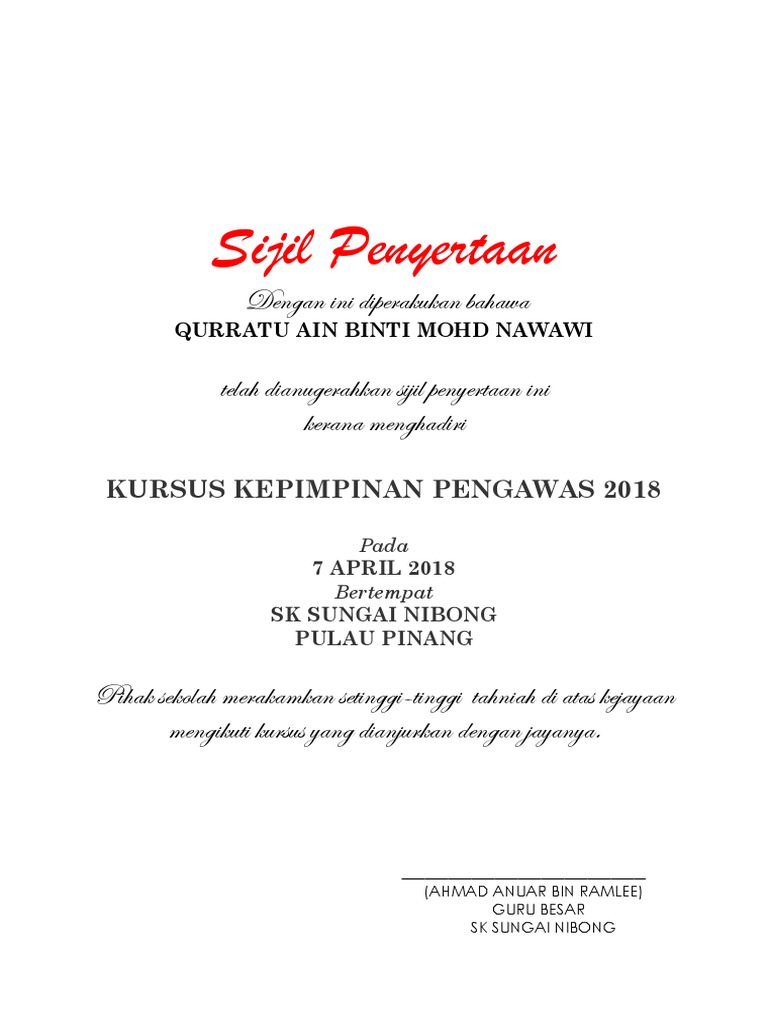 Sijil Kem Kepimpinan Pengawas2018 | PDF