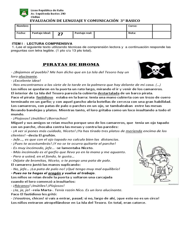Comprensión Lectora: Piratas para Niños | PDF | Piratería | Violencia