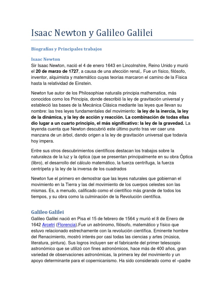 Isaac Newton y Galileo Galilei | PDF | Isaac Newton | Galileo Galilei