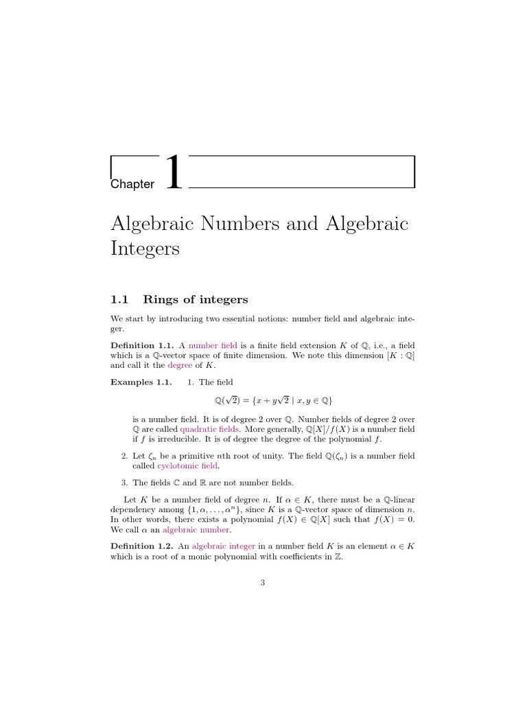 Algebraic Numbers and Algebraic Integers | PDF | Field (Mathematics) | Ring (Mathematics)
