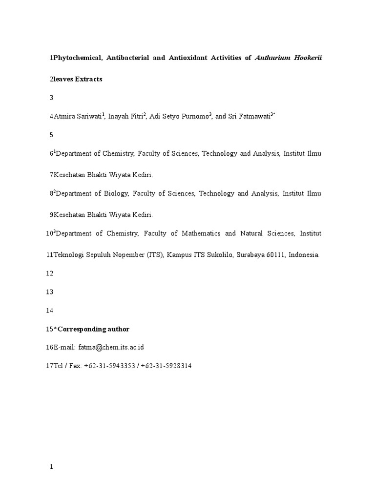Antioxidant and Antibacterial Effects of Anthurium Hookerii Extracts ...