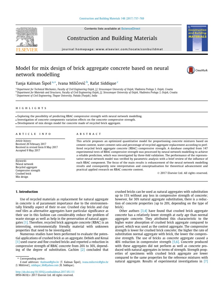 Modeling Recycled Brick Aggregate Concrete Compressive Strength Using Neural Networks | PDF ...